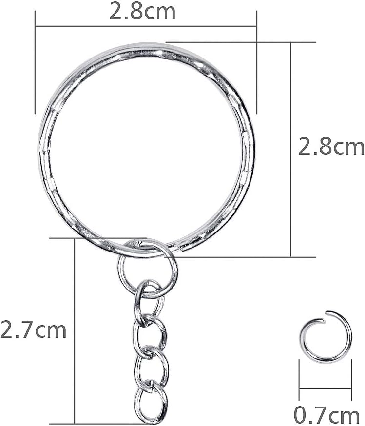 50 Pieces Metal Key Rings with Chains and Small Round Split Rings for ...