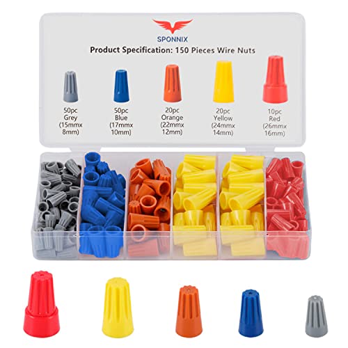 SPONNIX 150 Pcs Wire Nuts Assortment, Portable Wire Nuts Connectors for ...