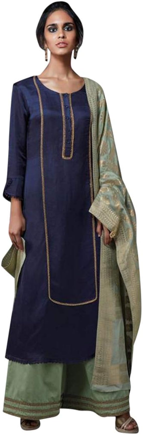 ETHNIC EMPORIUM - Traje de Seda para Mujer, Color Azul Marino: Amazon ...