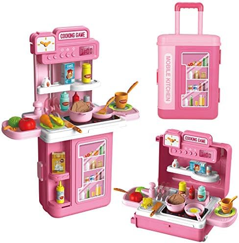 Pretend Play Kitchen Set, Girls Toys with Food Accessories, Spray ...