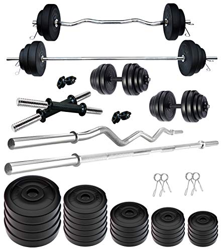 Kore PVC 20-100 Kg Home Gym Set with One 5 Ft Plain + One 3 Ft Curl and ...