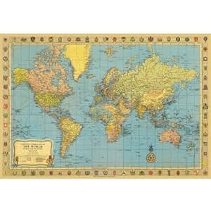 Amazon.com: Cavallini Decorative Paper- World Map No. 2: Small World ...