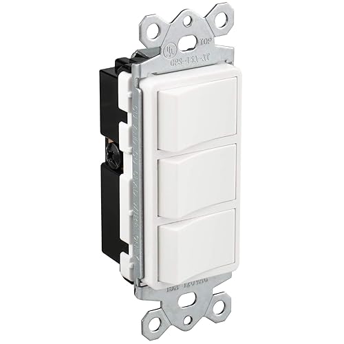 Baomain Triple Rocker Light Switch, 15A 120V Single Pole, 3 Individual ...