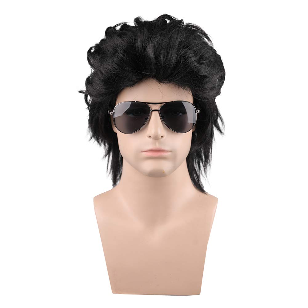 PATTNIUM Black 80s Wig Men's Layered Wig Men's Mullet Wig Black Layered ...