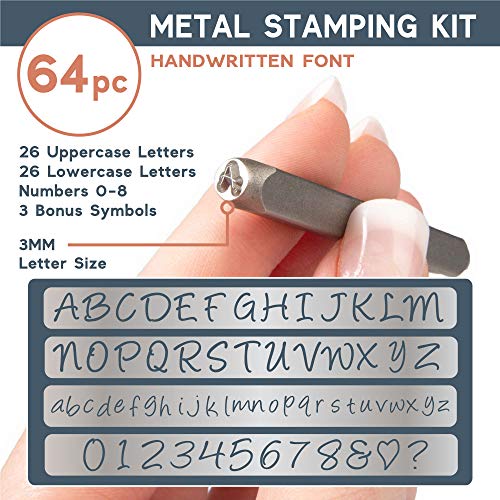 Metal Stamping Kit, 64 Piece Punch Set - Handwritten Style Font Number ...