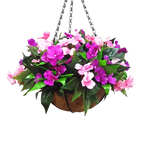 Amazon.com: Mynse Set of Hanging Basket Artificial Impatiens Flowers ...