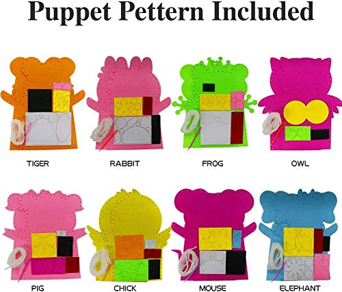 8 Pack Animals Felt Hand-Puppets Kits for Kids, Hand Puppets Sewing ...