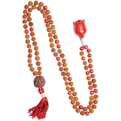 Buddhist Knotted 108 Coral Rudraksha Japamala Mala beads Buddha Pendant