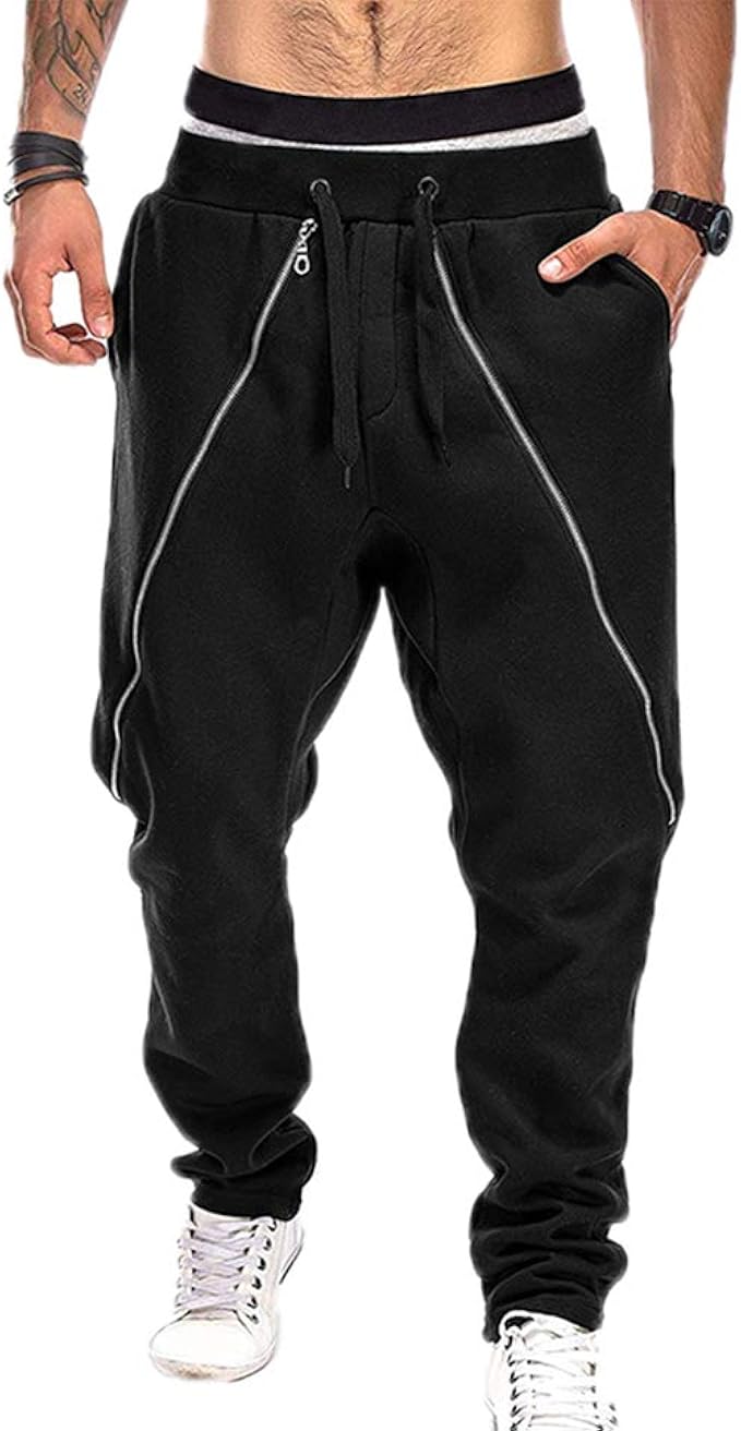 Men s Loose Casual Sweatpants Side Zipper Drawstring Pants Comfy 