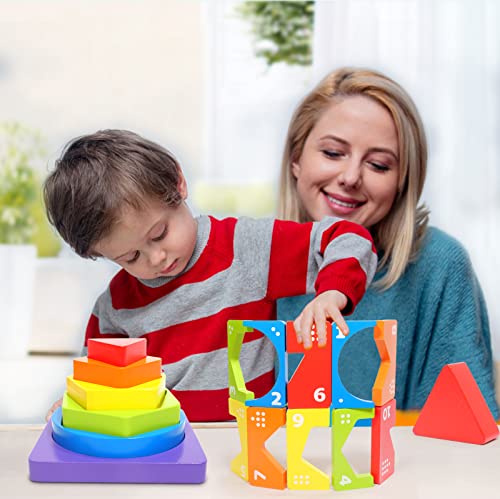 Wooden Sorting Stacking Toys for 1 2 3 4 Year-Old Toddlers, Boys, and ...