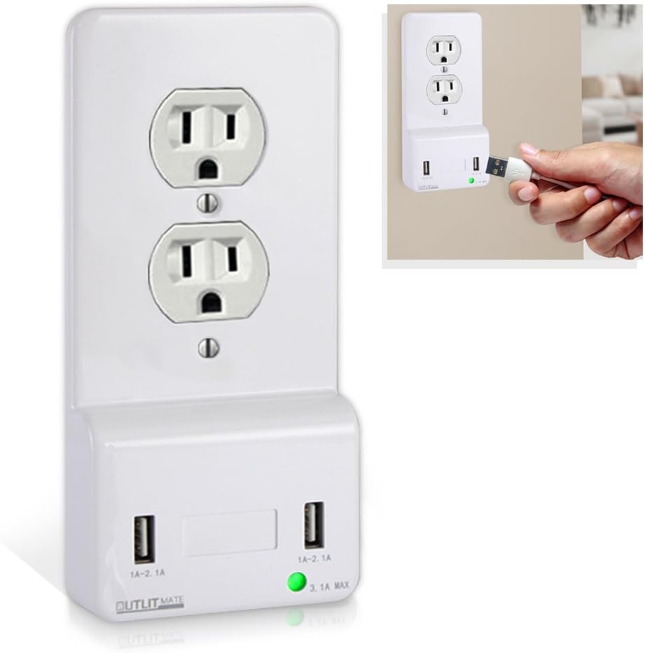 Wall Mount Power Outlet Plate - White Smart Electrical Socket Cover w ...