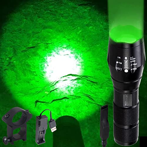 VASTFIRE Adjustable Green Flashlight 350 Yards Hunting Light Long Range ...