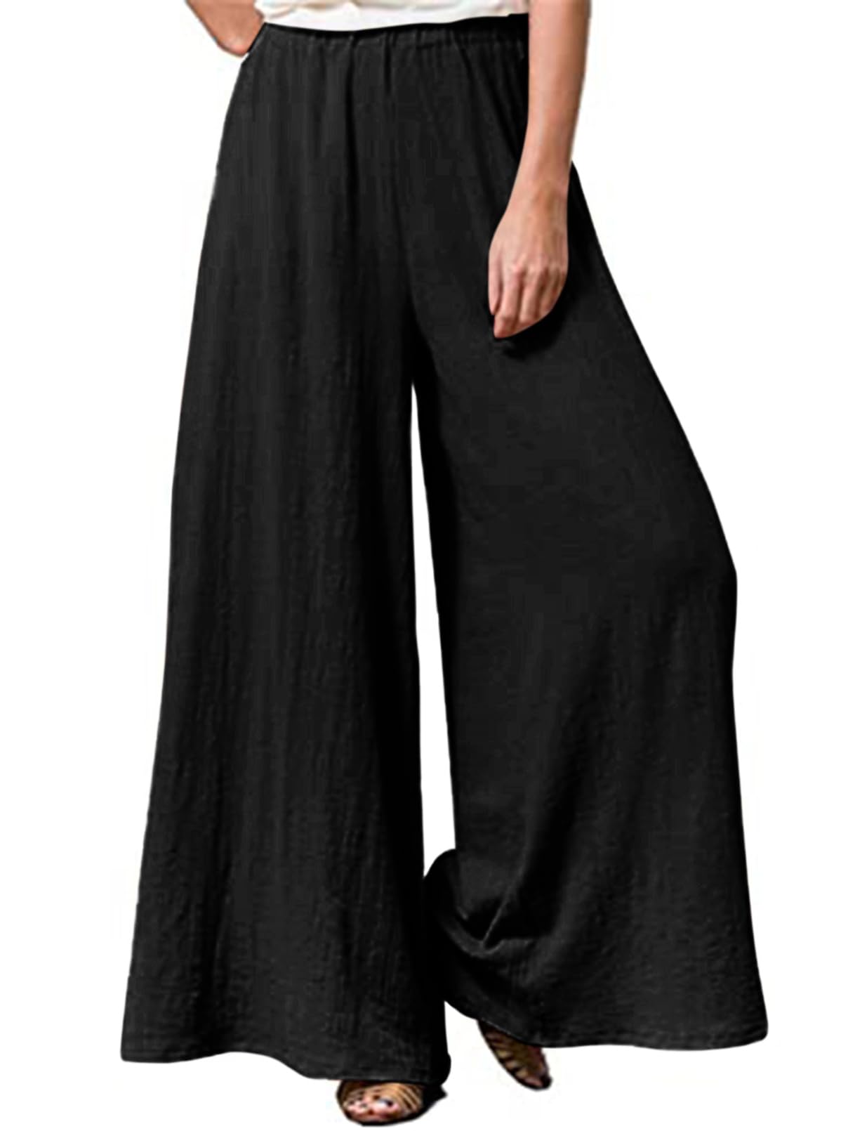 Hisanny Womens Plus Size Linen Pants Wide Leg Palazzo Trousers High ...