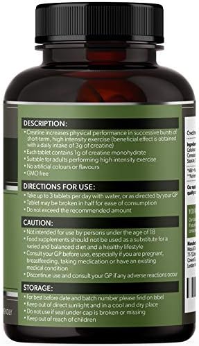 Creatine Monohydrate Supplement 3000mg – 240 High Strength 1000mg ...