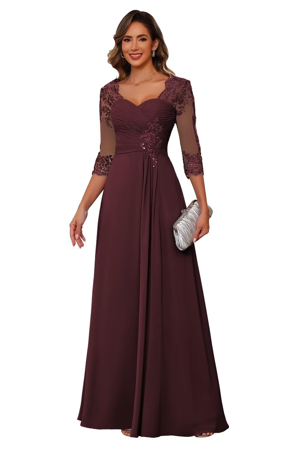 Miao Duo Women's Long Lace Applique Long Lace 3/4 Sleeves Evening ...