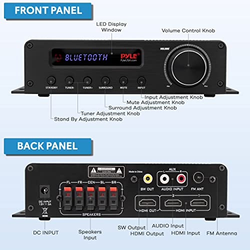 Pyle PFA540BT - Wireless Bluetooth Home Audio Amplifier - 100W 5 Channel Home Theater Power ...
