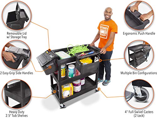Original Tubstr 3 Shelf Utility Cart with 2 Attachable Storage Bins ...
