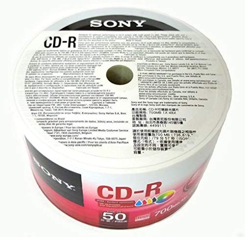 Sony 50 Pack Blank CD-R CDR White Inkjet Hub Printable 48X 700MB 80min ...