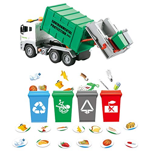 Garbage Truck Toy With 4 Rear Loader Trash Cans Dump Toy Truck Play ...