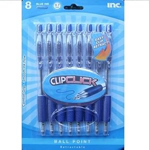 Amazon.com : Inc Clip Click Ballpoint 0.7 mm Retractable Blue Ink, 8 ...