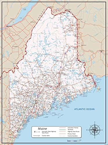 24x32in Large detailed map of Maine with cities and towns 【Laminated ...