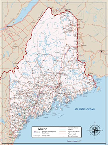 24x32in Large detailed map of Maine with cities and towns 【Laminated ...