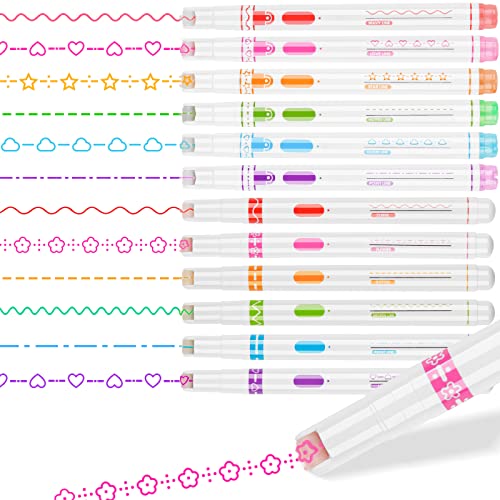 NiArt Roller Markers 12-Pack Curve Line Highlighter Pens with Scroll ...