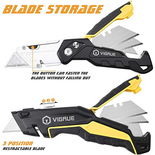 Utility Knife 2 Packs - Heavy Duty Retractable Folding Box Cutter with ...