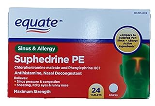 Equate Suphedrine PE Maximum Strength Sinus and Allergy 24ct Tablets ...