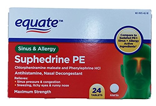Equate Suphedrine PE Maximum Strength Sinus and Allergy 24ct Tablets ...