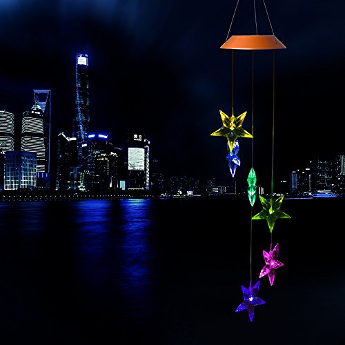 CXFF LED Solar Stars Wind Chimes Outdoor - Waterproof LED Changing ...