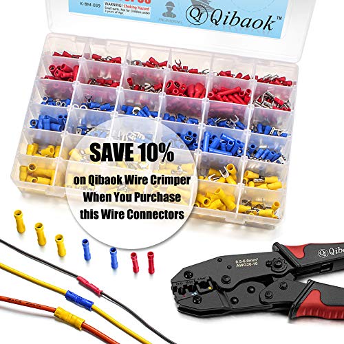 560PCS Electrical Wire Connectors Qibaok Insulated Wire Crimp Terminals Mixed Butt Ring Fork ...