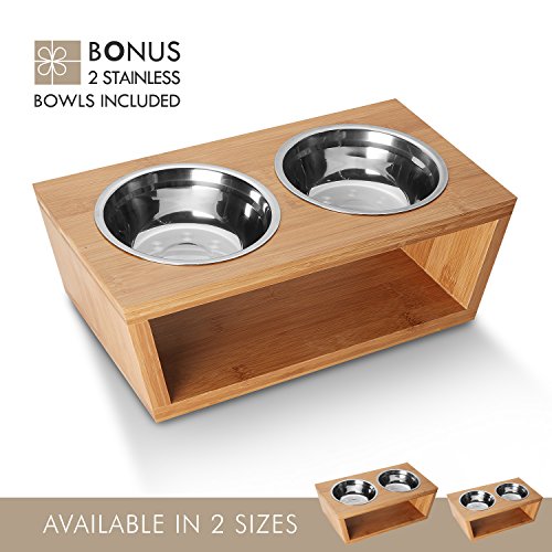 Petlo 8" Elevated Dog And Cat Pet Feeder, Double Bowl Raised Stand ...