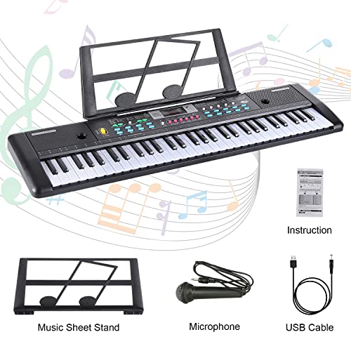 Electronic Keyboard Piano 61 Keys, Portable Piano Keyboard with Music Stand, Microphone, Power ...