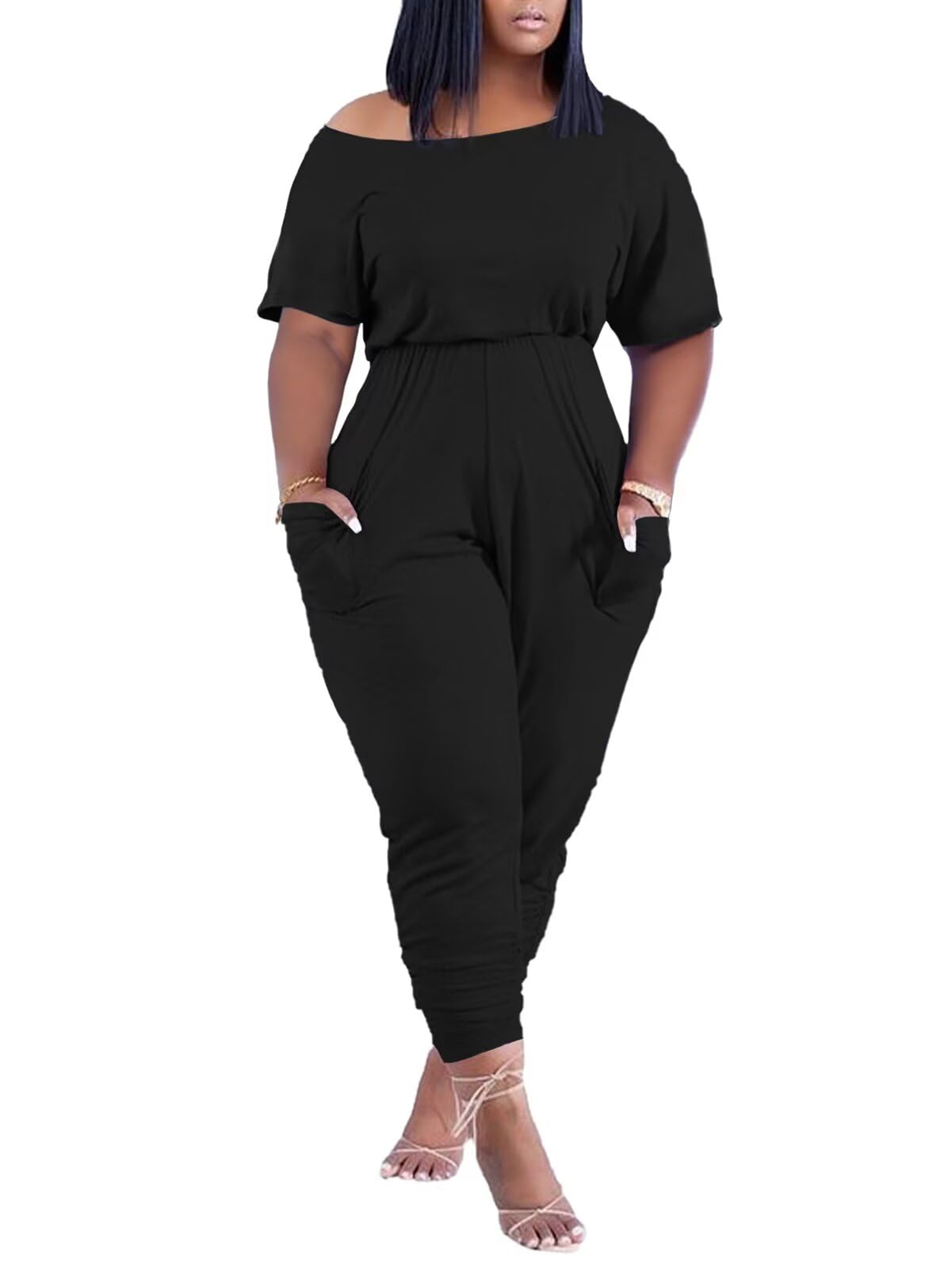 Womens Sexy One Off Shoulder Loose Jumpsuit Casual One Piece Plus Size ...