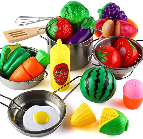 35 Pcs Kitchen Pretend Play Accessories Toys,Cooking Set with Stainless ...