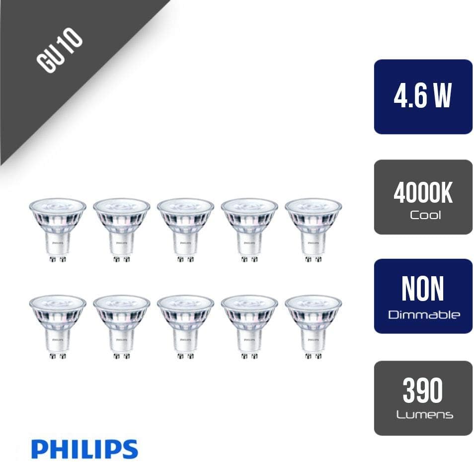 10 Pack x Philips CorePro LED Spot 4.6W (50W) GU10 Lamp 4000k Cool ...