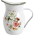 Amazon.com: Enamel Pitcher with Wide Handle and Green Rim Rustic ...