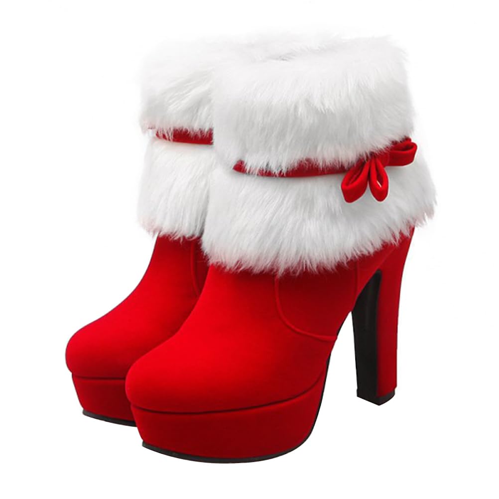 ERINGOGO Platform Booties Women Christmas Ankle Boots, Winter Fur Lined ...