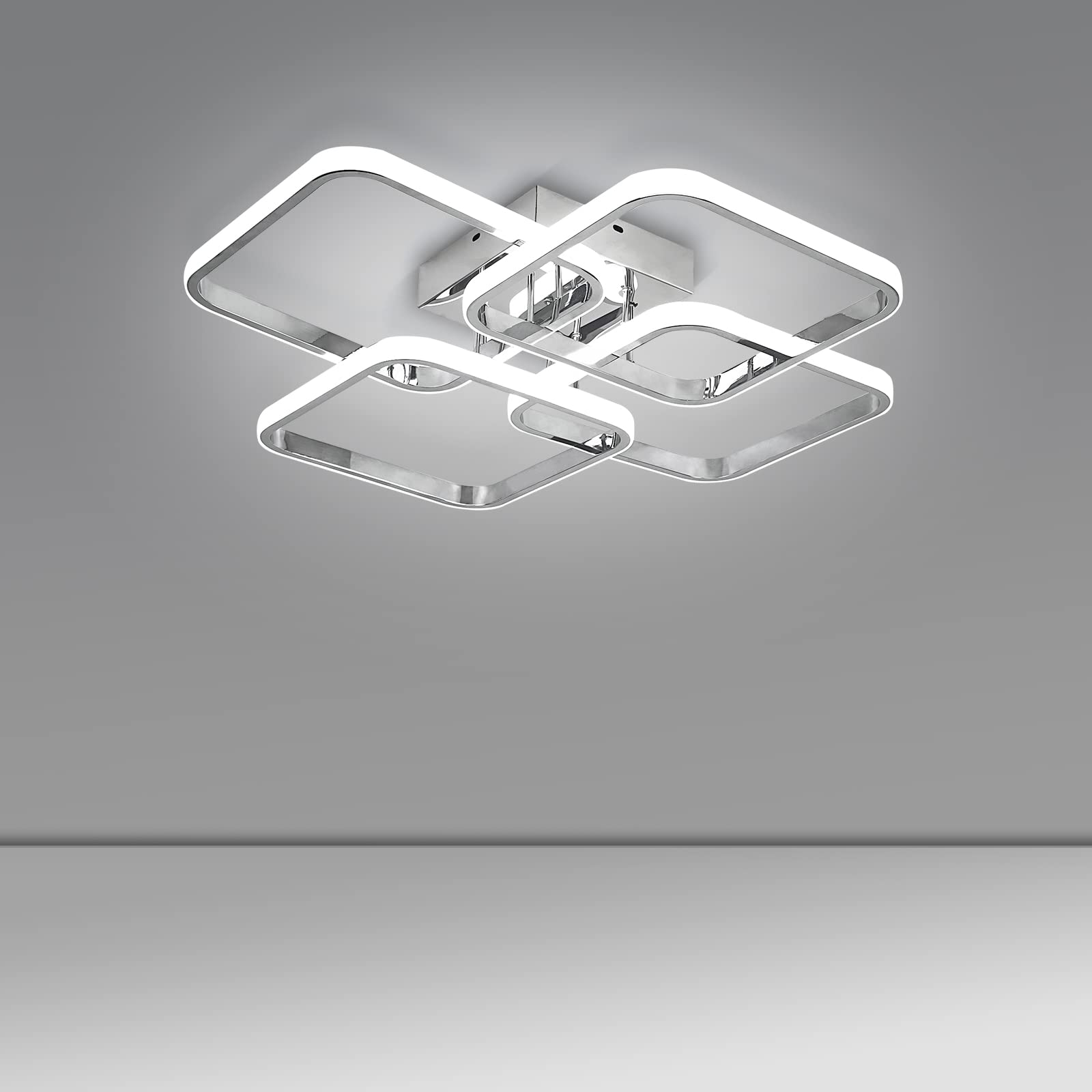 Dimmable Modern Led Ceiling Light, 4 Rings Square Ceiling Lamp with ...