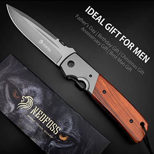 NedFoss Huge Pocket Knife for Men, 11'' Hunting Folding Knife with Wood ...