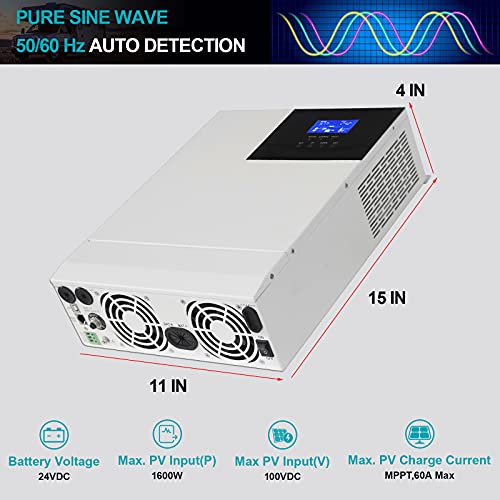 POWLAND 3000W Solar Inverter 24V DC To 110V/120V AC, Pure Sine Wave All ...