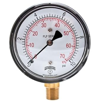 Winters PLP Series Steel Dual Scale Low Pressure Gauge with Brass Internals, 0-10 psi, 2-1/2 ...