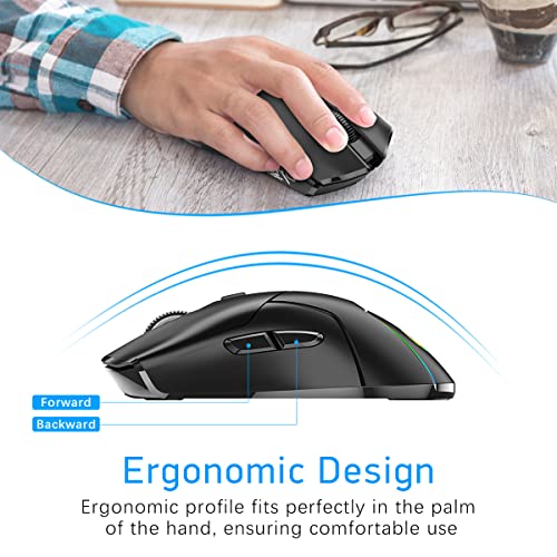 FMOUSE Wireless Gaming Mouse for Laptop, Ergonomic Bluetooth Mouse with ...