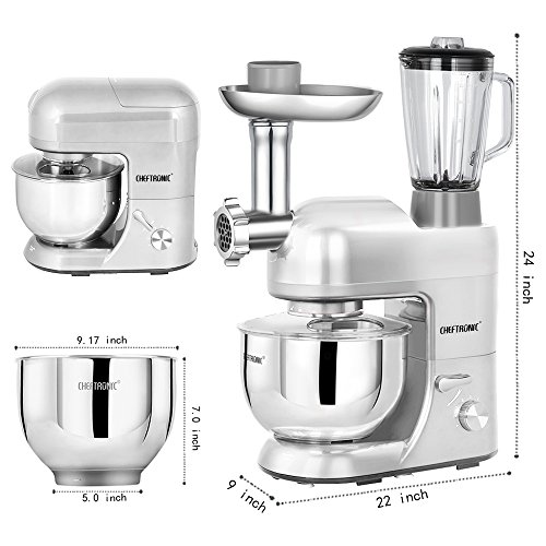 CHEFTRONIC Stand Mixer Tilt-Head 120V/650W Electric Stand Mixer with 5 ...