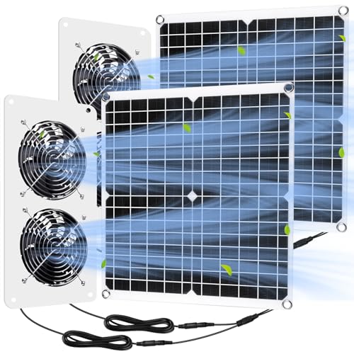 Rossesay 2 Sets Solar Panel Fan Kit 25W 12V Solar Fans for Outside ...