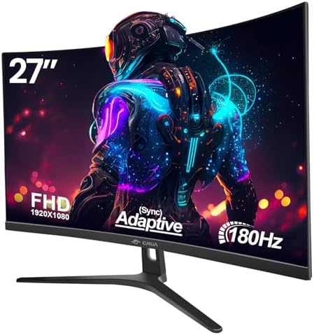 CRUA 27 Inch 180HZ Curved Gaming Monitor, Full HD 1080P 1800R Frameless ...