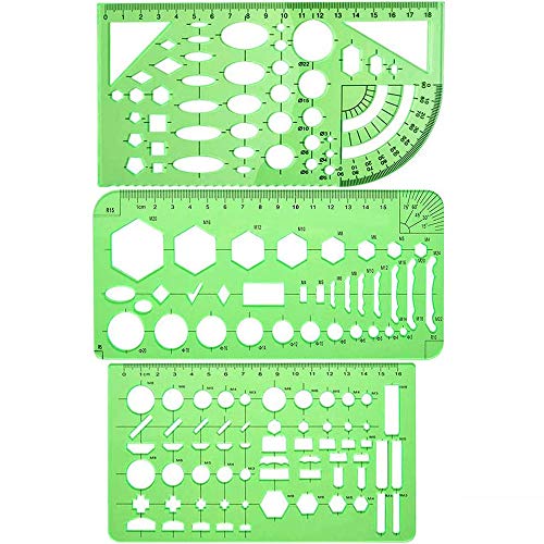 11PCS Geometric Drawings Templates Clear Green Plastic Measuring Rulers ...