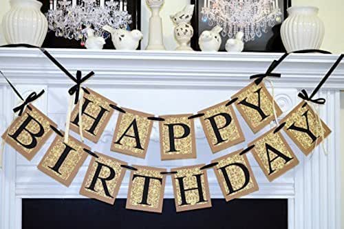 Amazon.com: Happy Birthday Banner, birthday party decorations, Damask ...