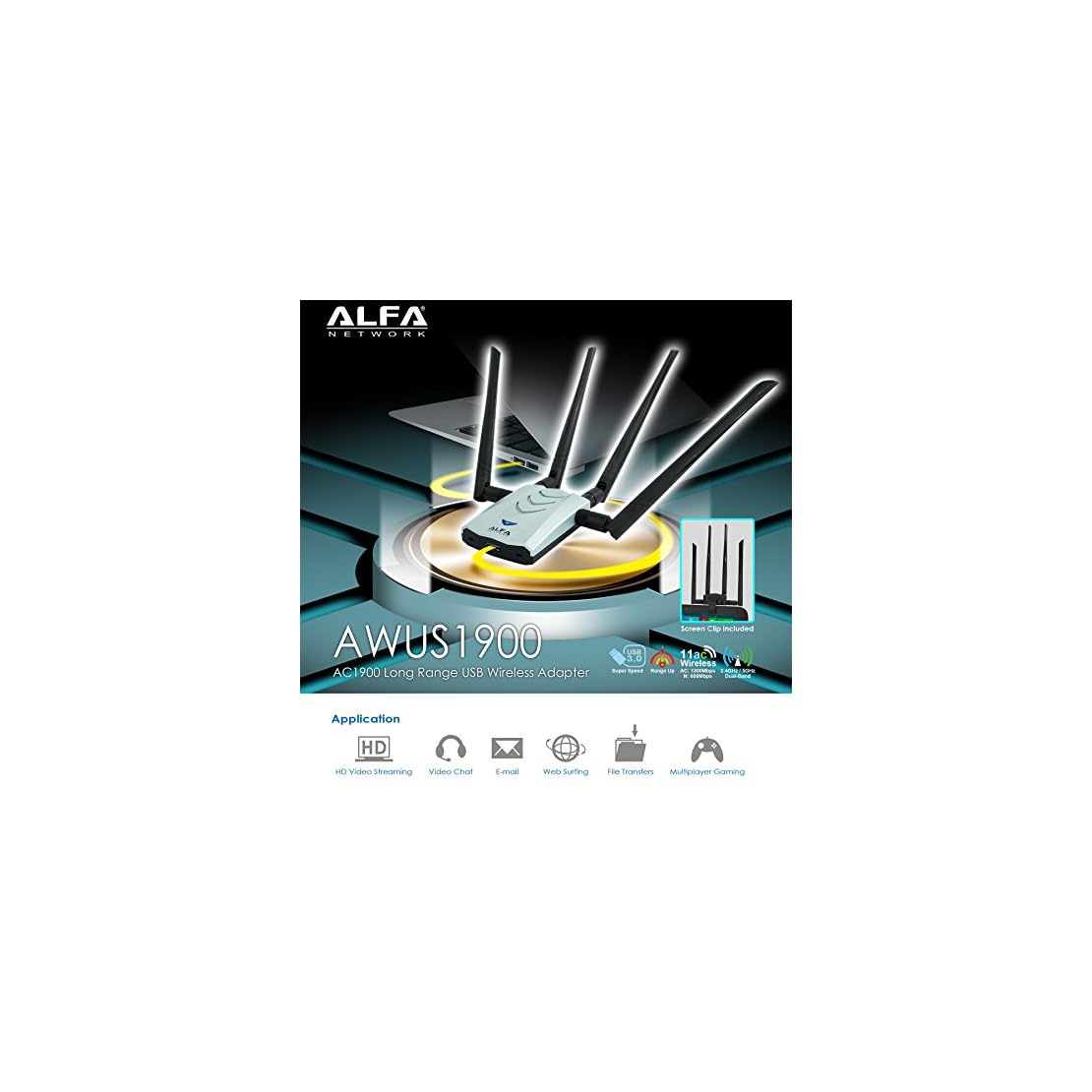 Alfa AC1900 Wifi adapter - 1900 Mbps 802. 11ac Long-Range Dual Band USB ...